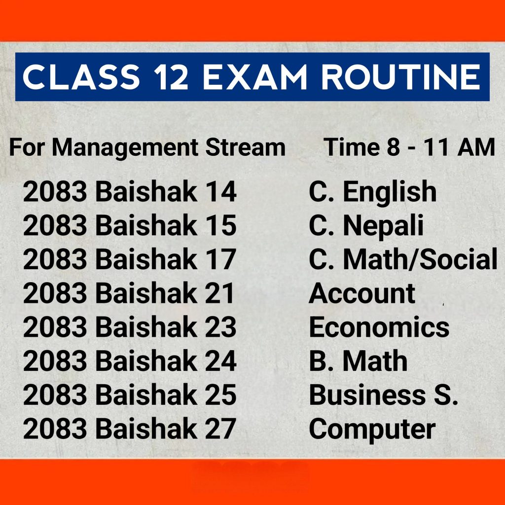 NEB Class 12 Exam Routine 2083 |Grade 12 Exam Schedule 2083