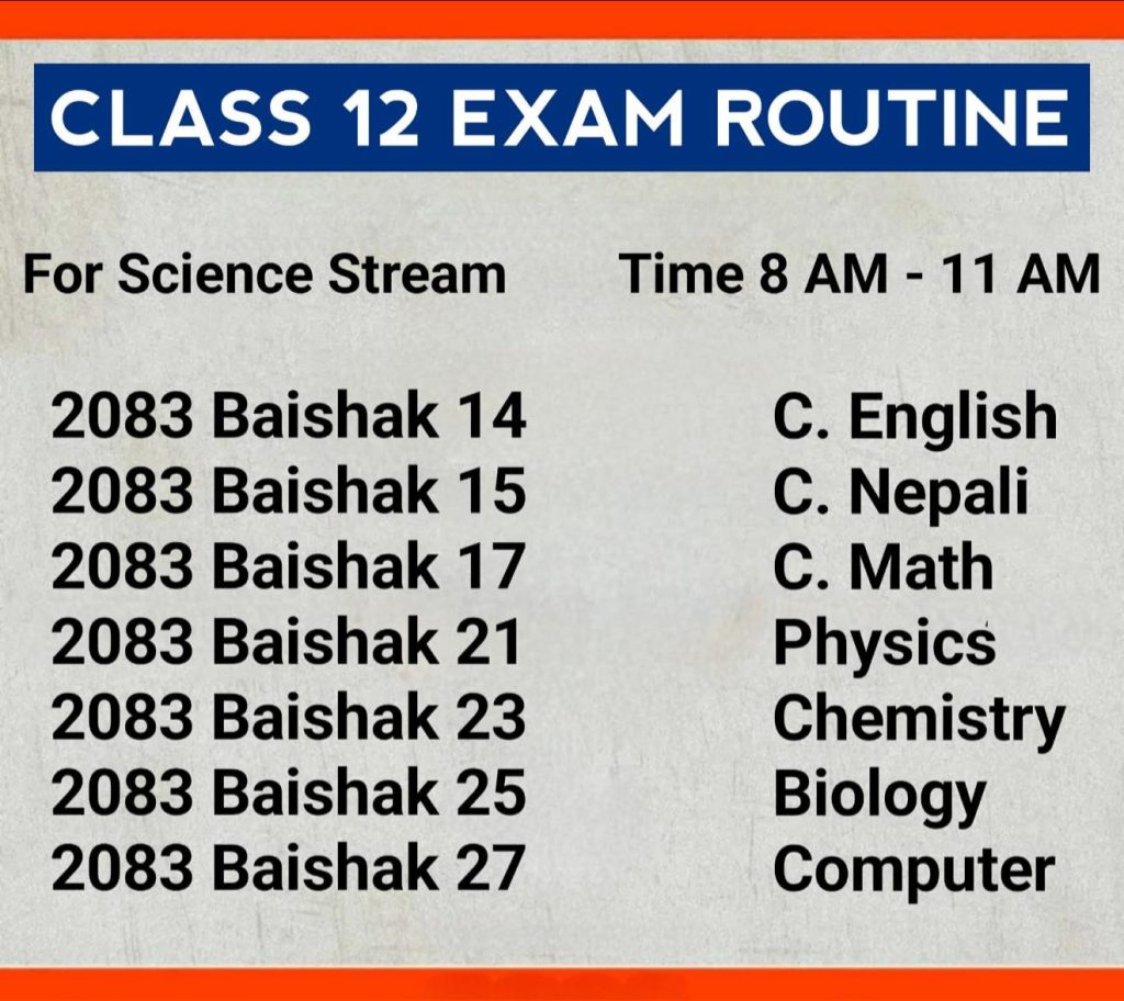 NEB Class 12 Exam Routine 2083 |Grade 12 Exam Schedule 2083