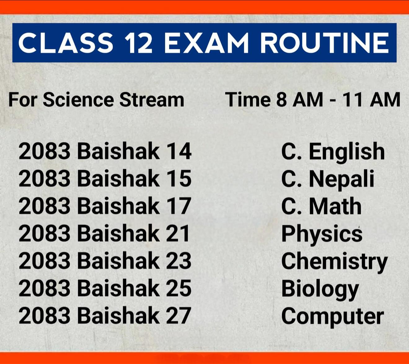 NEB Class 12 Exam Routine 2083 |Grade 12 Exam Schedule 2083